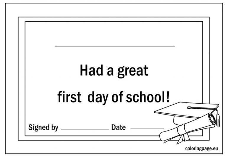 First day of school certificate free | Coloring Page