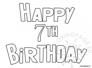 Happy 7th Birthday black and white | Coloring Page