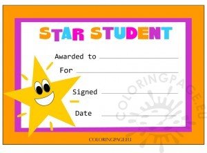 Star Student Certificate | Coloring Page