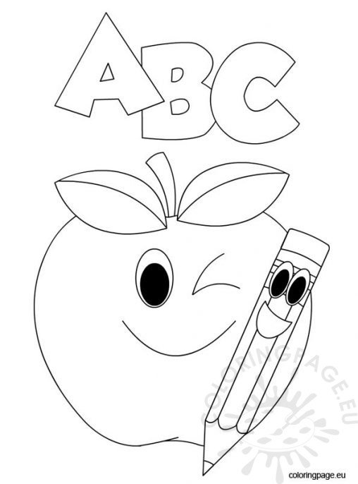 Back to School - ABC Apple and Pencil | Coloring Page