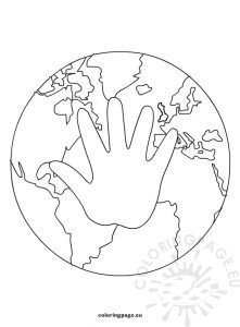 Earth Day coloring page Earth with hand | Coloring Page