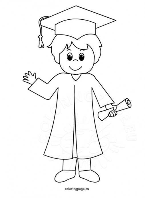 Cartoon Smiling Graduation Boy | Coloring Page