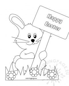 Printable Happy Easter Bunny with Sign | Coloring Page