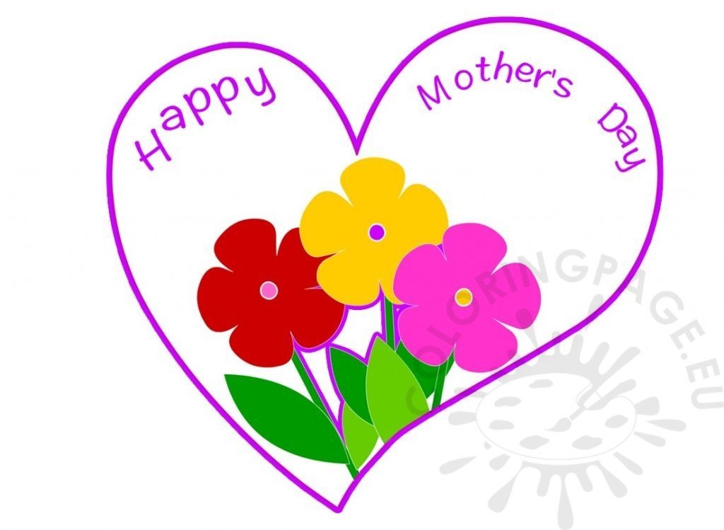 Flower heart mother's day greeting card | Coloring Page