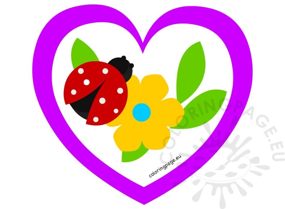 Heart frame Ladybug on beautiful flower | Coloring Page