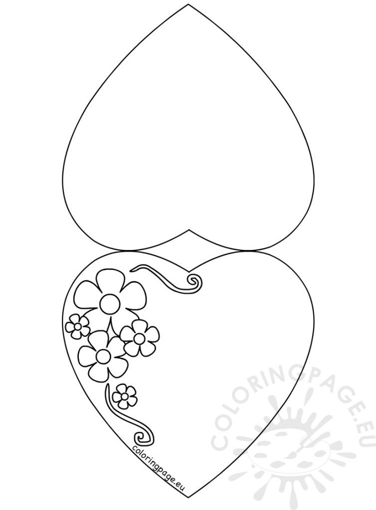 Flowers Heart shaped card template | Coloring Page