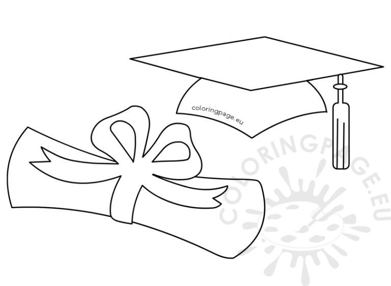 Graduation hat and rolled diploma | Coloring Page