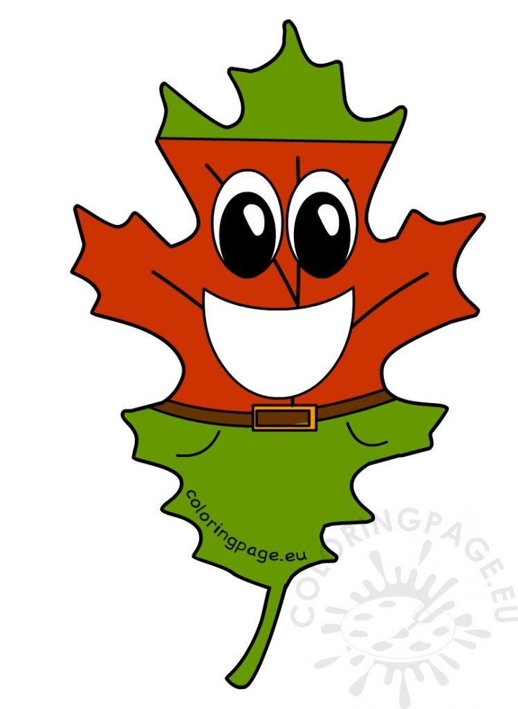 Cartoon Autumn Leaf Smiling | Coloring Page