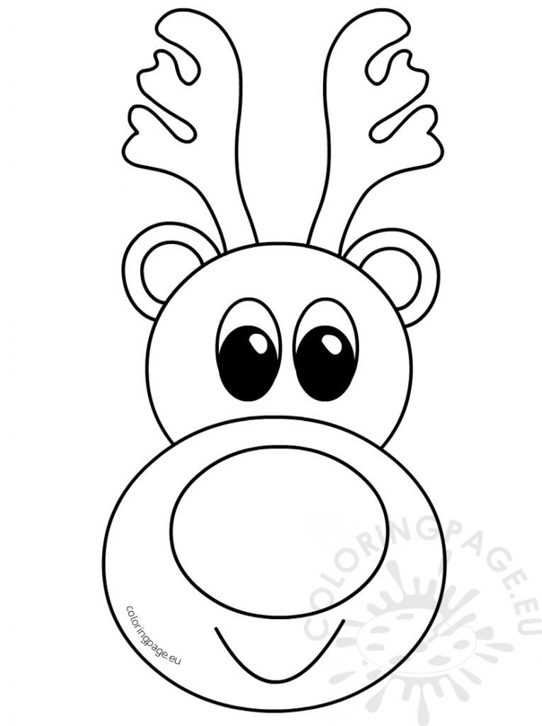Cute Reindeer head cartoon outline | Coloring Page