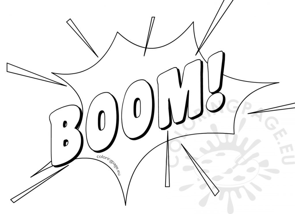Black and white cartoon boom explosion | Coloring Page