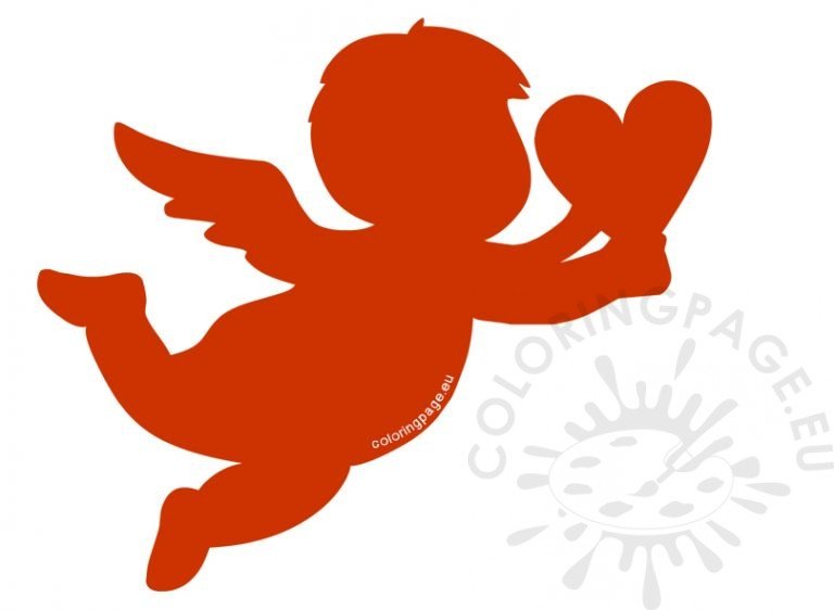 Red Cupid Holding a Heart | Coloring Page