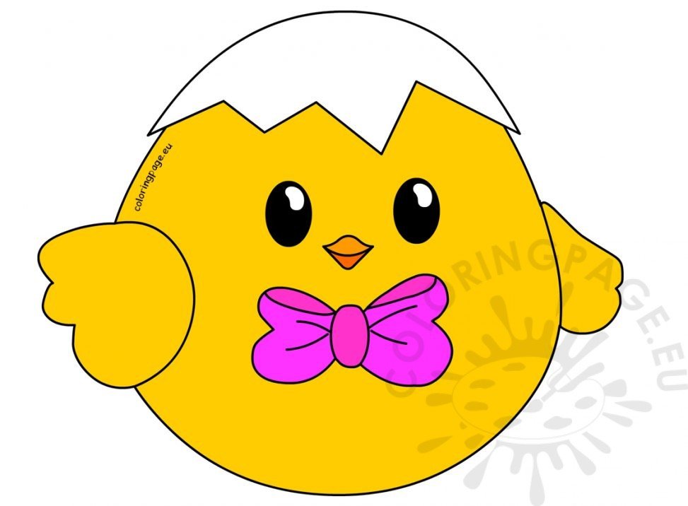 Little Easter Chick with bow clipart | Coloring Page