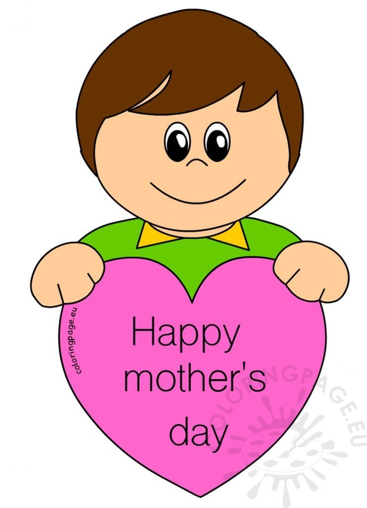 Mother's Day Card for Kids Boy with heart | Coloring Page