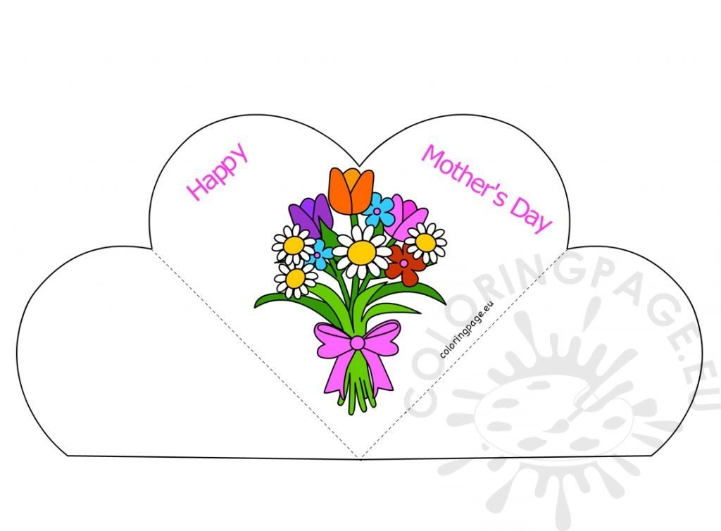 Popup Heart Card Happy Mother's Day | Coloring Page