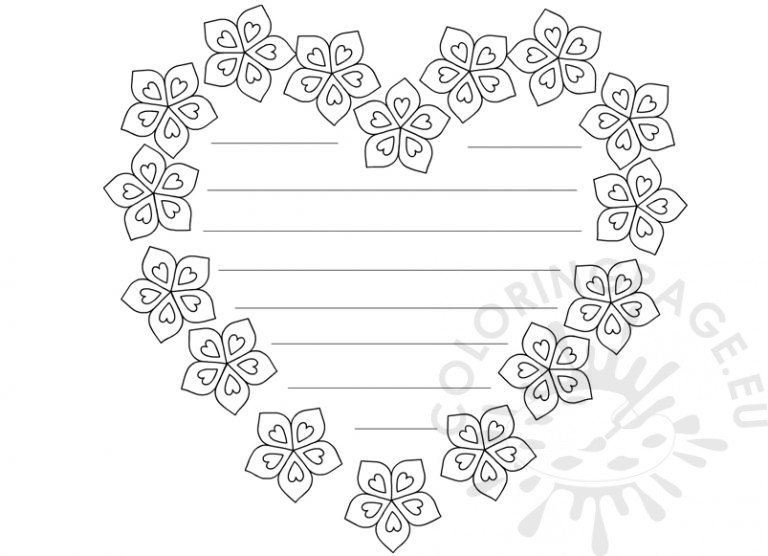 Heart with flowers writing paper printable | Coloring Page