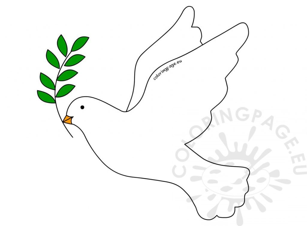 Printable White Dove With Olive Branch Coloring Page