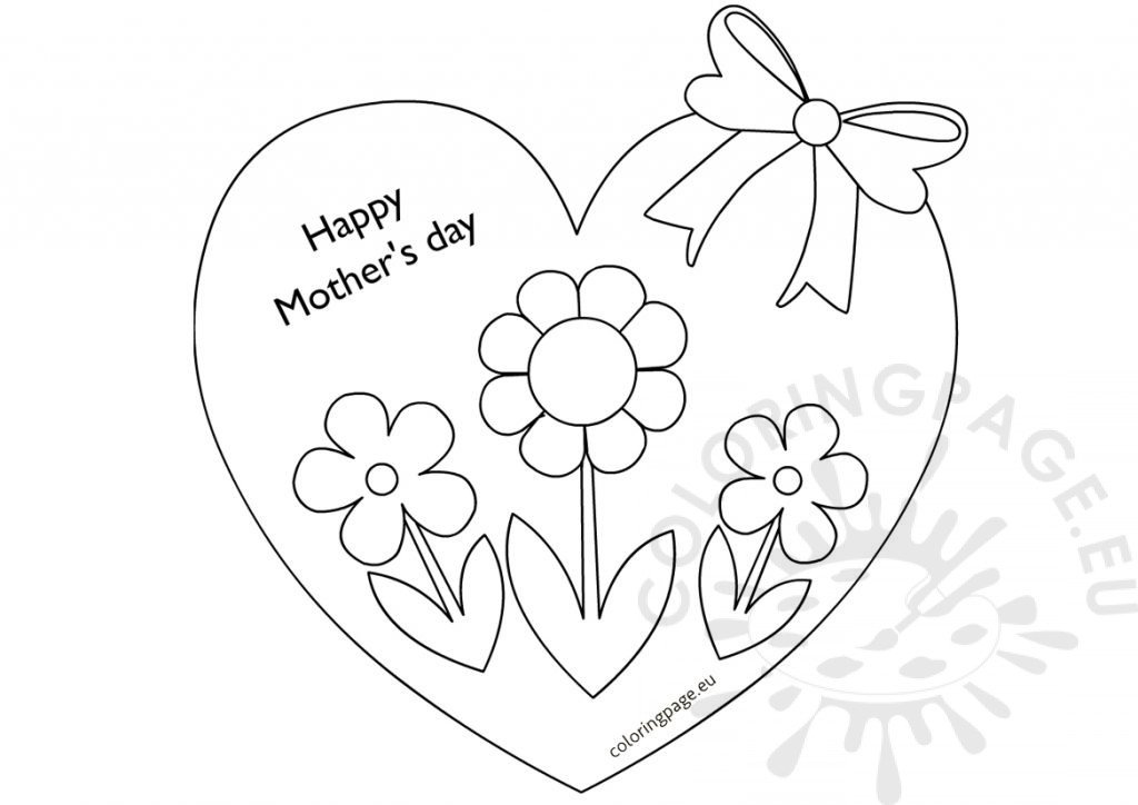 Happy Mother'S Day Heart And Flowers Design | Coloring Page