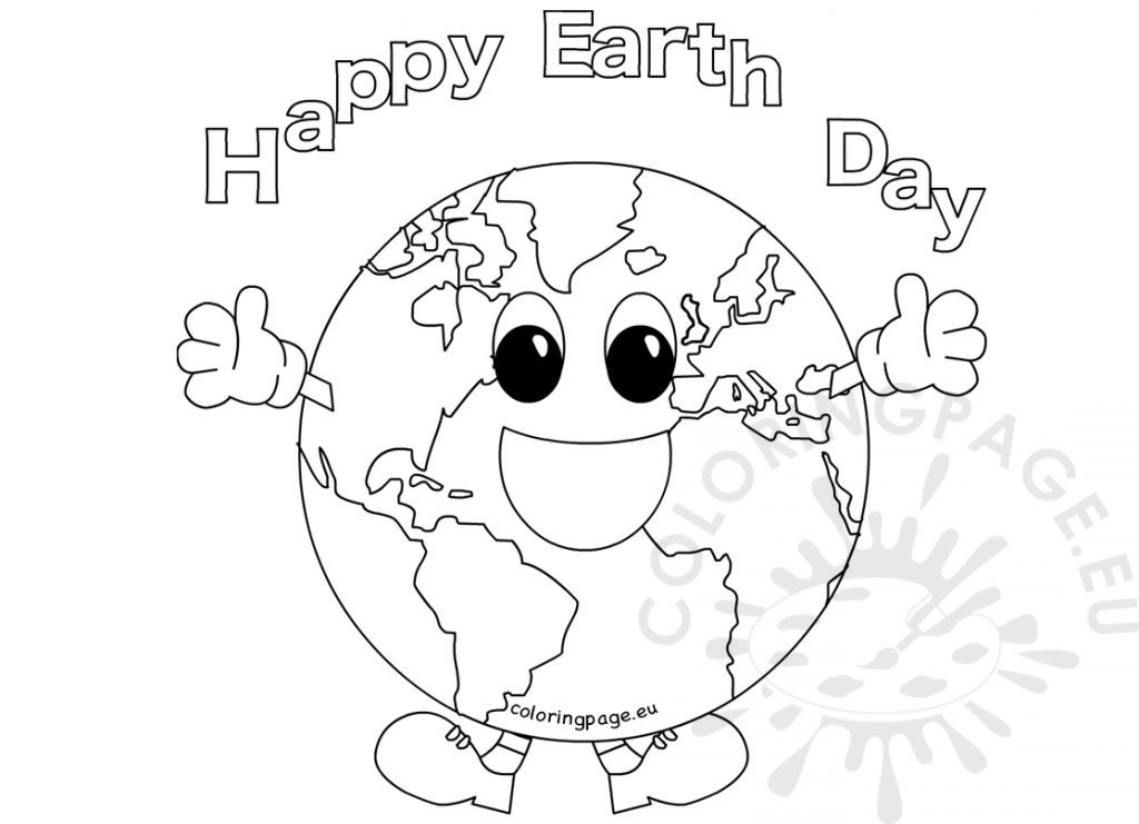 Happy Earth Day world globe cartoon image | Coloring Page