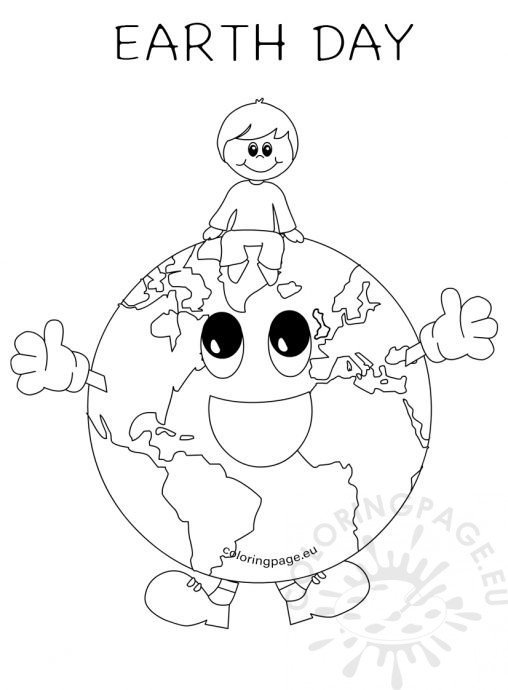 Earth Day coloring page Kid on globe image | Coloring Page
