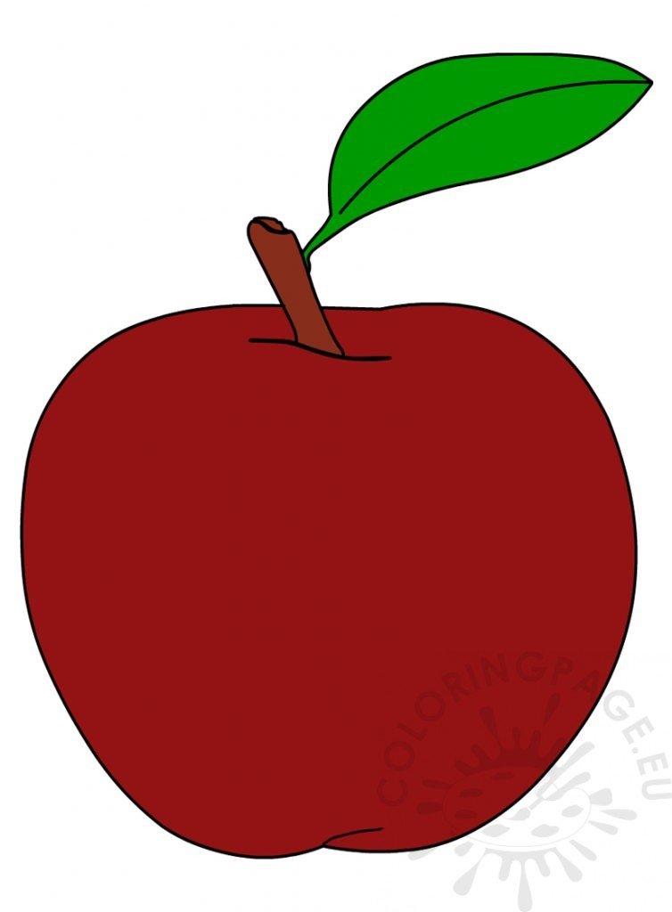 Apple red fruit with green leave | Coloring Page