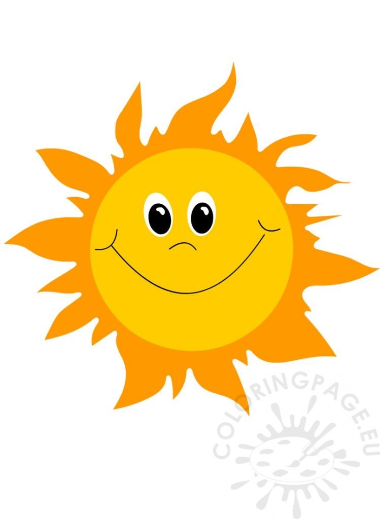 Yellow Happy Sun Face Cartoon | Coloring Page