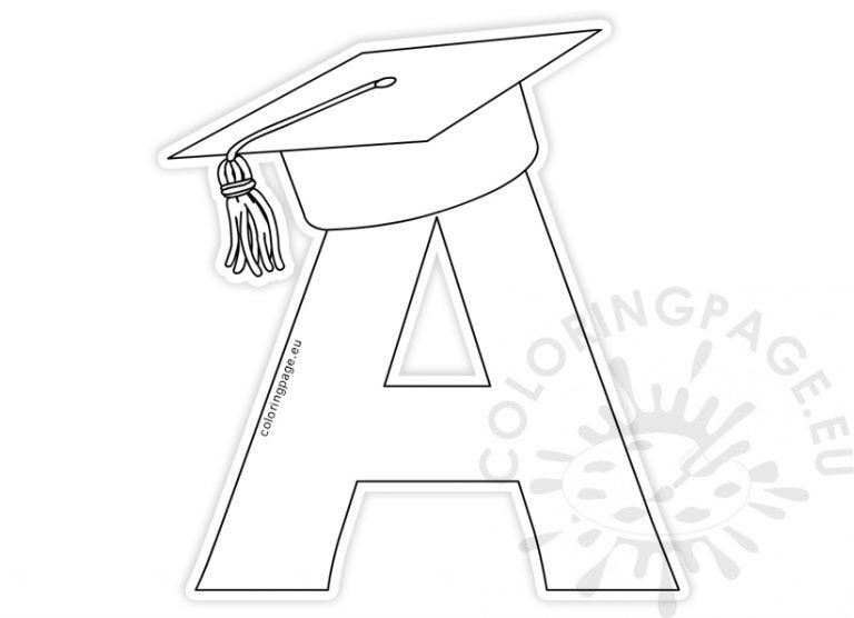 Letter A with graduation cap template | Coloring Page