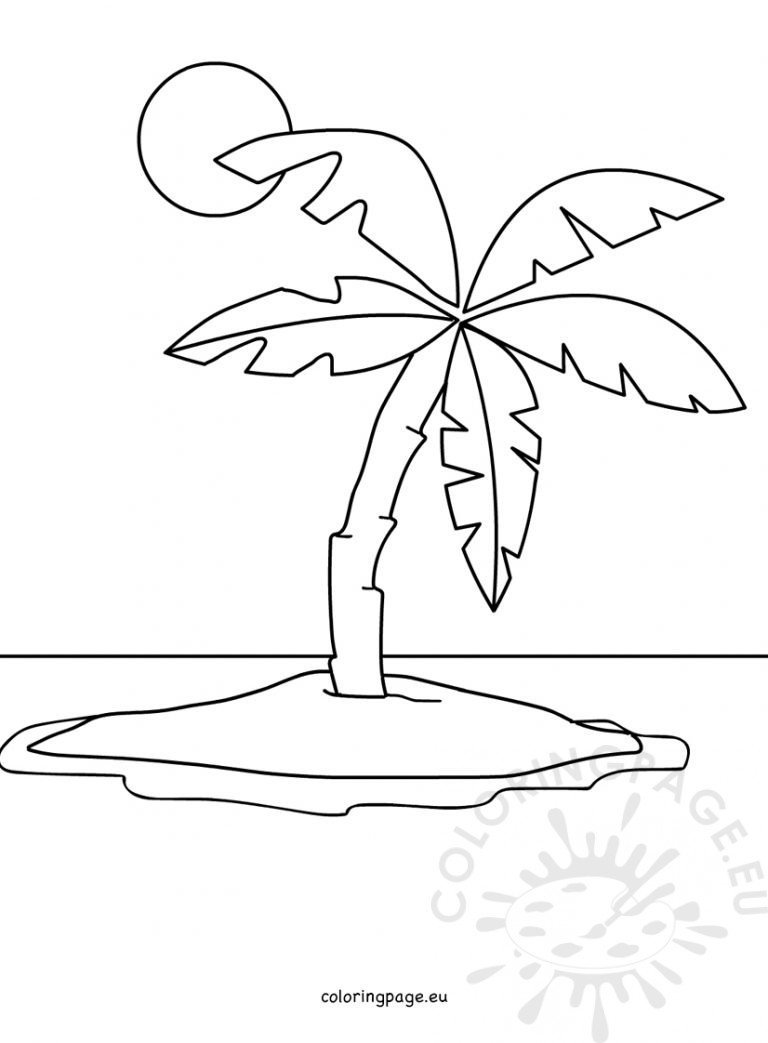 Palm tree on the island image | Coloring Page