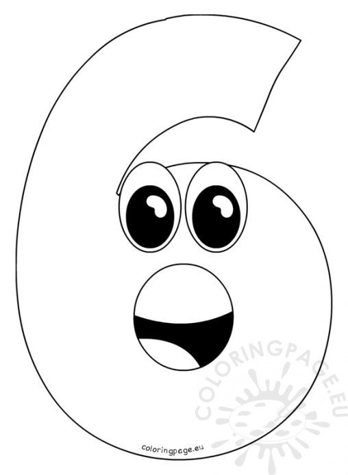 Happy Number Six Cartoon Character | Coloring Page