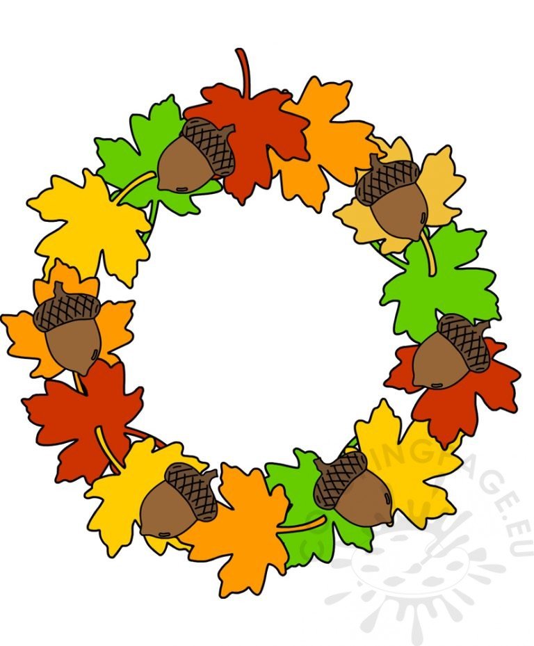 Autumn wreath with leaves and acorns | Coloring Page