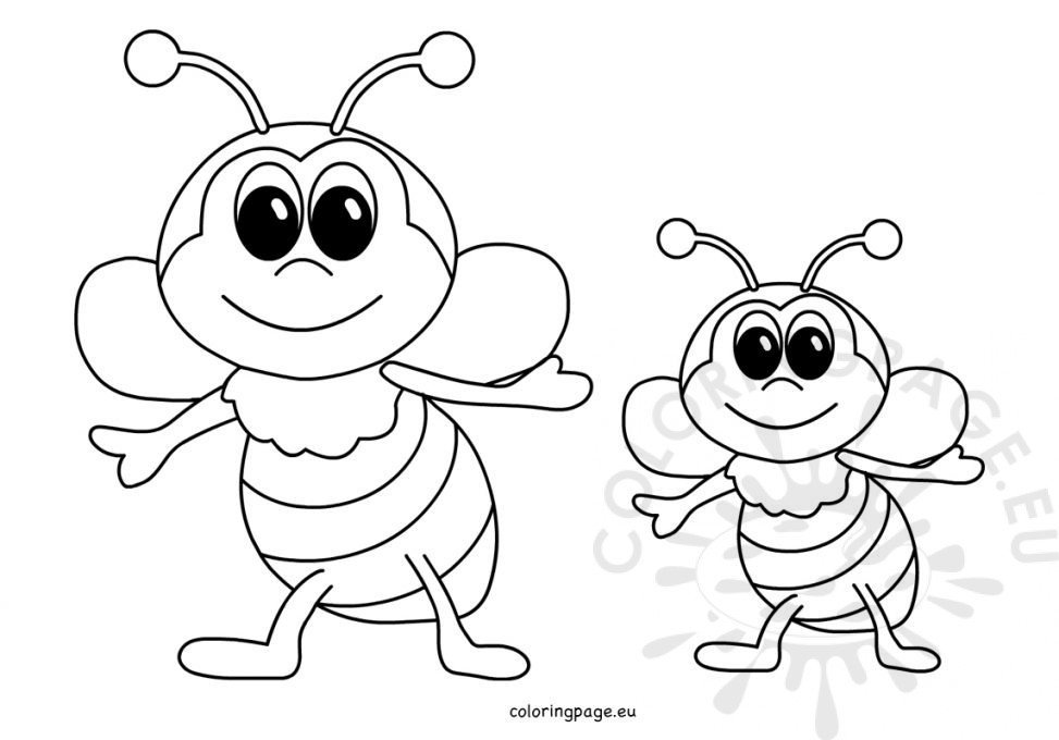 Printable Happy Honey Bees | Coloring Page