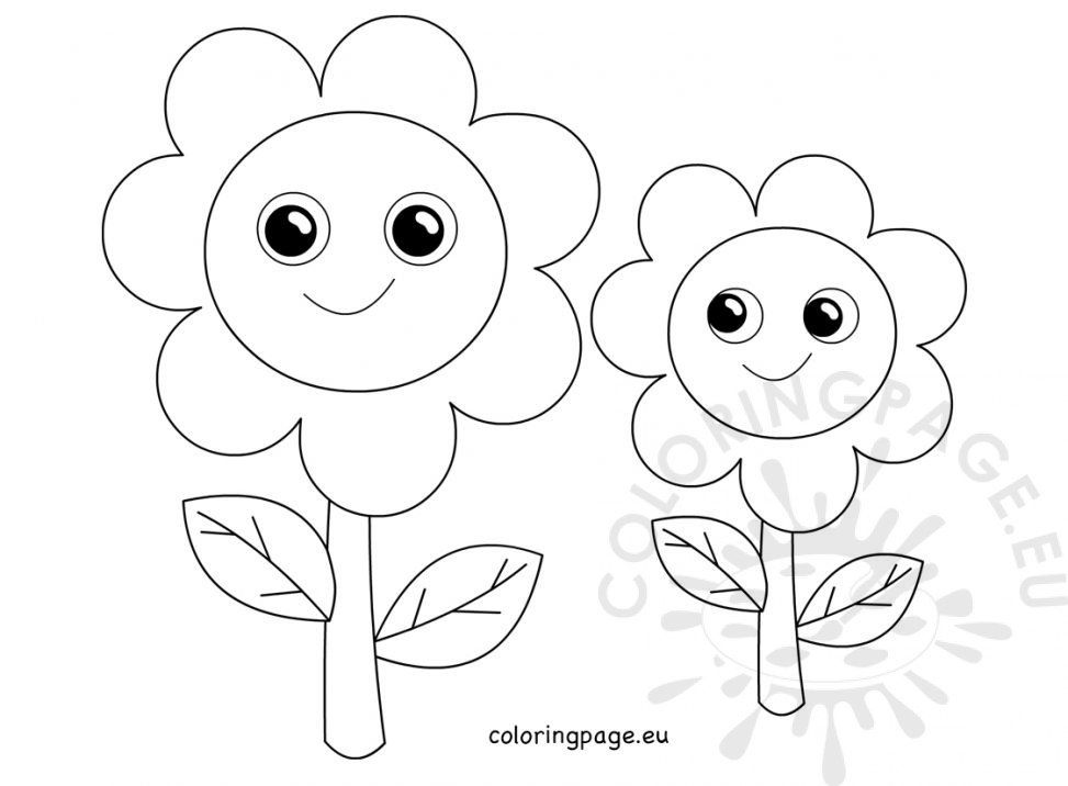 Two smiling cartoon flowers printable | Coloring Page