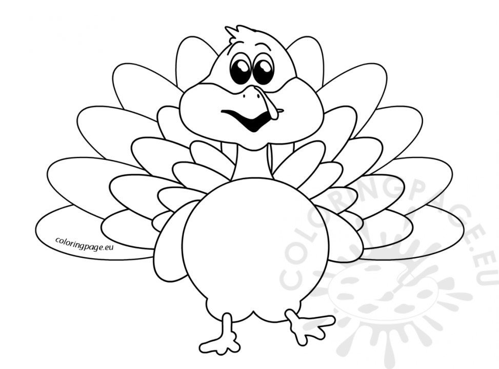 Cute turkey bird cartoon Thanksgiving image | Coloring Page
