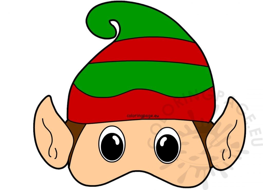 Paper Christmas Elf Kids Mask printable | Coloring Page