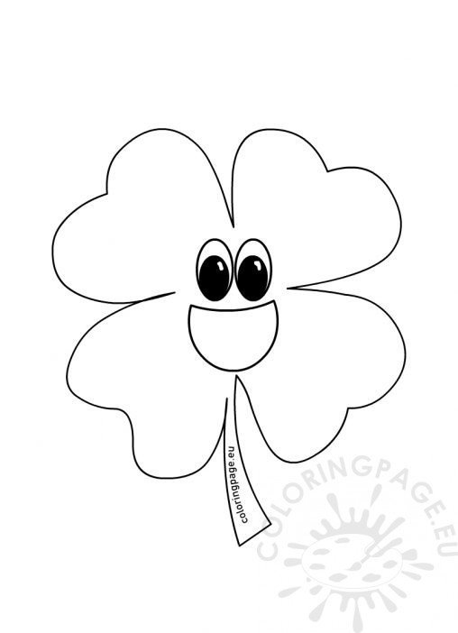 Four leaf clover smiling St Patricks Day | Coloring Page
