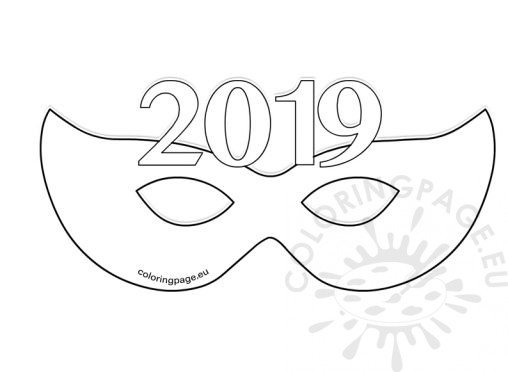 2019 New Year Paper Party Eye Mask template | Coloring Page
