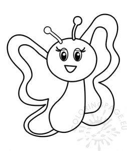 Cute happy smiling butterfly Animal Spring | Coloring Page
