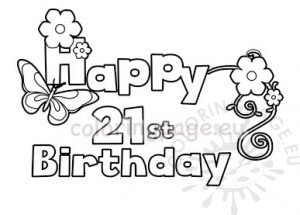 Happy 21st Birthday Flower vector | Coloring Page