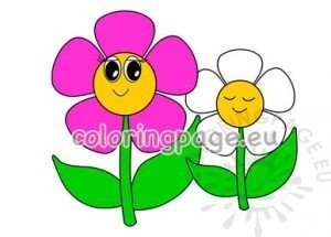Colorful smiling flowers on white background – Coloring Page