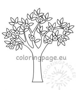Spring tree with flowers template | Coloring Page