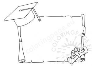 Diploma certificate with graduation cap | Coloring Page
