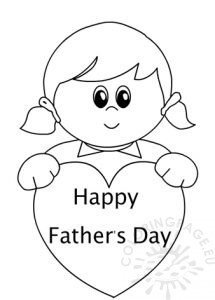 Girl holding heart Father's day card | Coloring Page