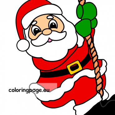 Santa Claus climbs on rope printable | Coloring Page