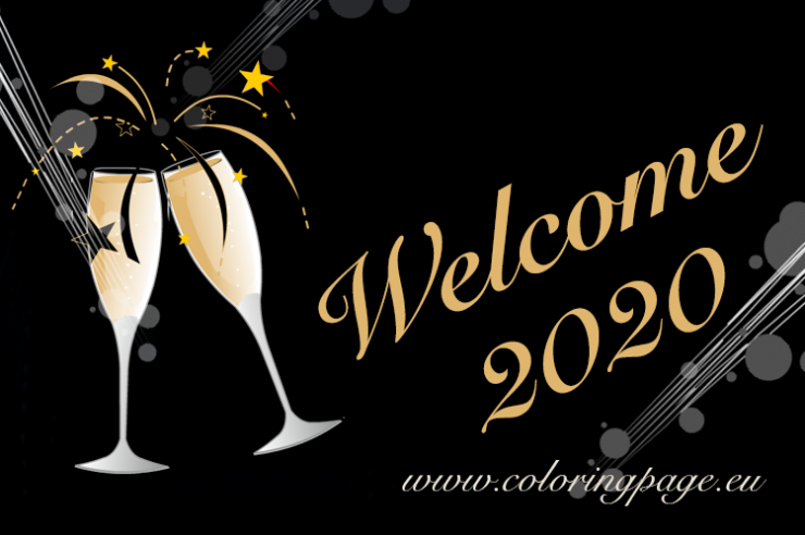 Welcome 2020 with Black Background | Coloring Page