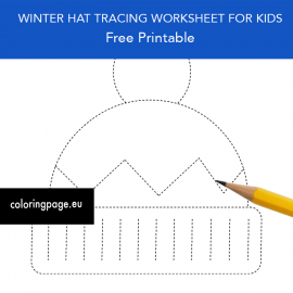 Winter hat tracing worksheet for kids | Coloring Page