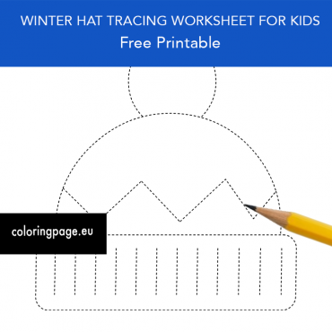 Winter hat tracing worksheet for kids | Coloring Page