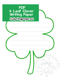 4 Leaf Clover Writing Paper | Coloring Page