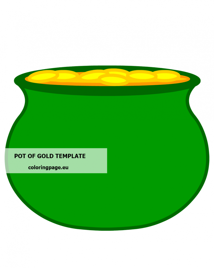Green pot with gold coins printable | Coloring Page