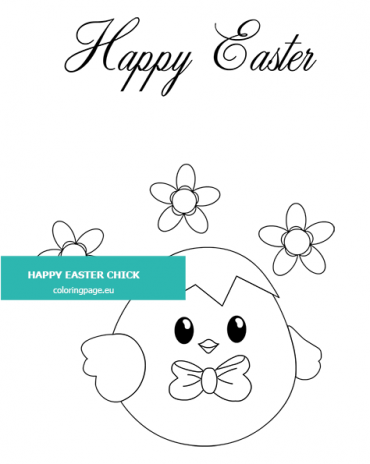 Happy Easter Chick and Flowers printable | Coloring Page