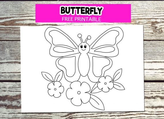 Spring Flowers with butterfly template | Coloring Page