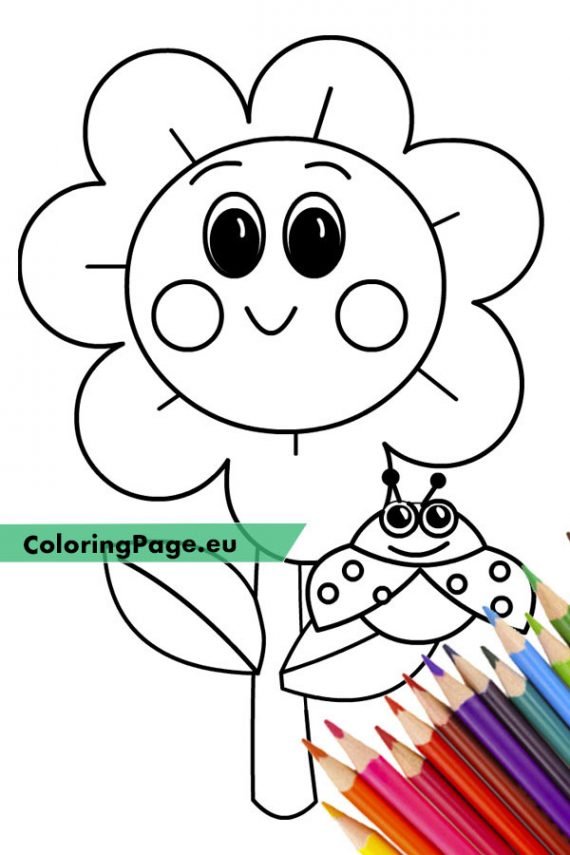 Spring flower with ladybird | Coloring Page